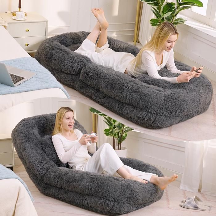 Lit pour humain et chien, canapé relax, fauteuil de jeu réglable en 5 ...