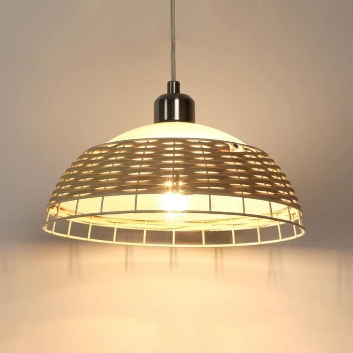 Lustre simple en verre avec motif rotin chromé.[Q778] - Cdiscount Maison