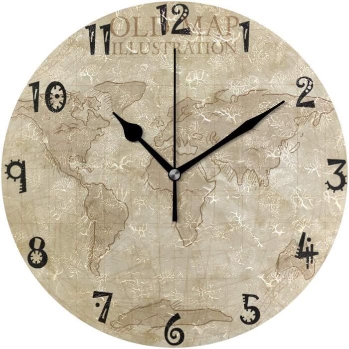 Art Rétro Vieille Carte Pendule Murale Décoratif Horloge de Mur ...