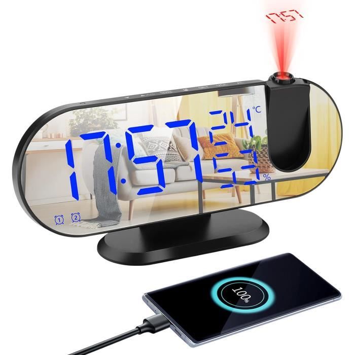 Radio Réveil projection plafond numérique de Miroir LED, réveil ...