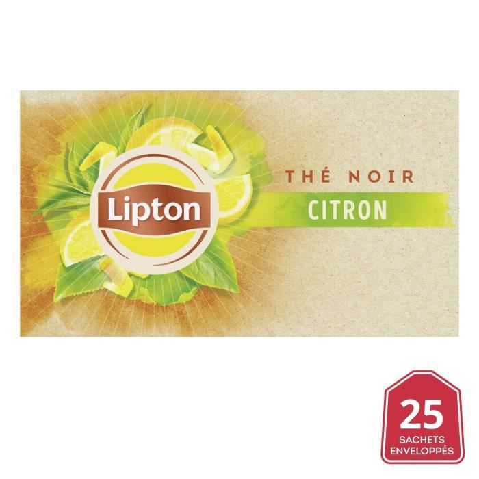 LOT DE 6 - LIPTON - Thé noir aromatisé citron - boite de 25 Sachets ...