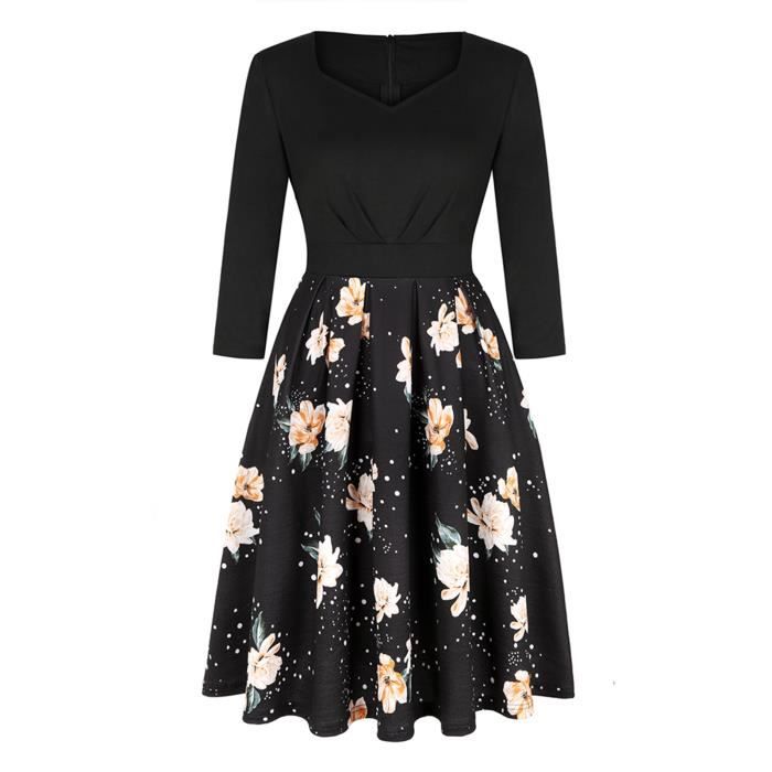 ROBE Femmes robe floral impression gros ourlet printemps automne ...