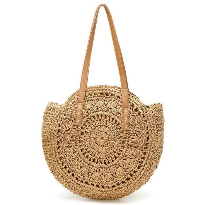Sac à bandoulière rond en paille pour femme - bronze - MediumBrown-2 ...