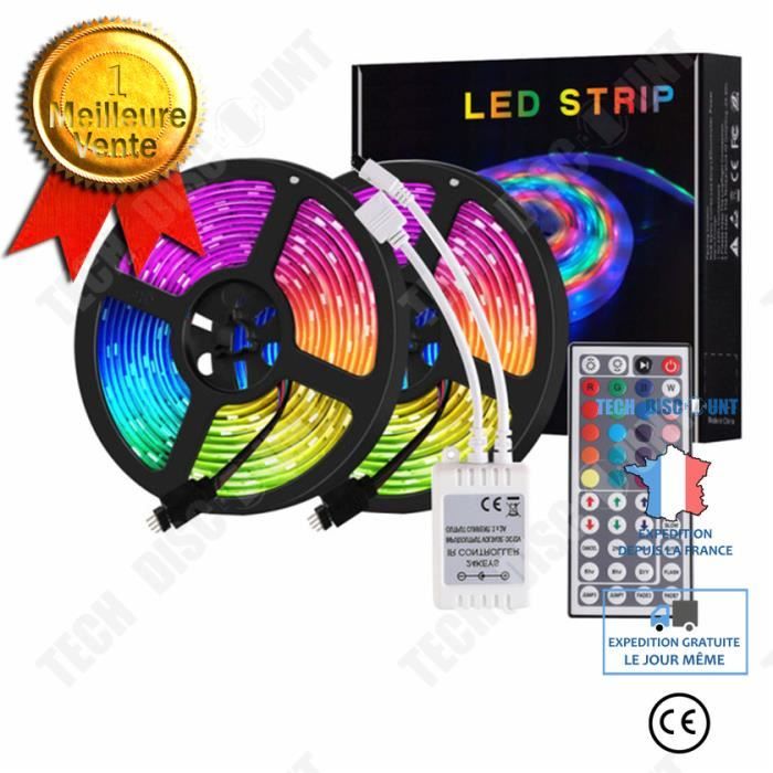 Bande LED - TD® - 10m RGB 5050 - 600 LEDs - IP65 Étanche - Télécommande ...