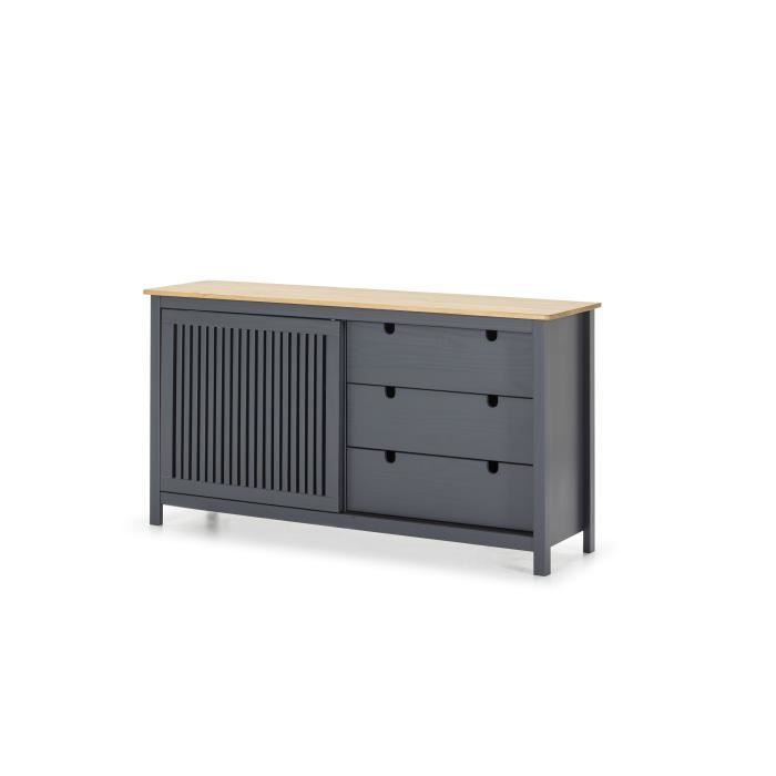 VALENTINA Buffet bas 1 porte 3 tiroirs - Décor chêne et anthracite - L ...