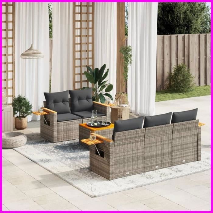 DXBK Salon de jardin 6 pcs avec coussins gris résine tressée 3259029 ...