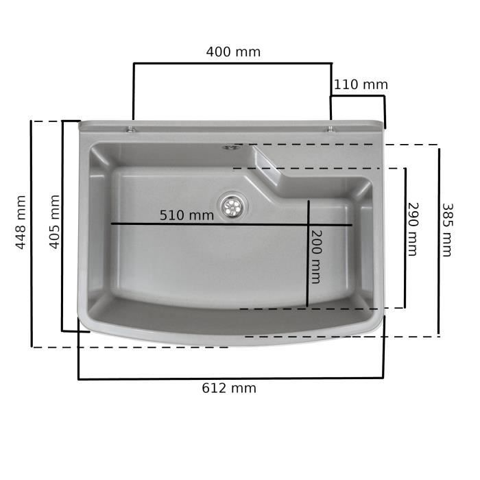 Lavabo plastique gris 61,5 cm avec siphonne tirette et vidange ...