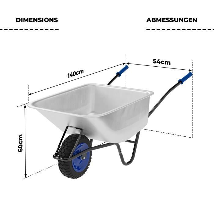 Brouette de Jardin TIMBERTECH® - Max. 210 kg, Pneu Ø40cm, Capacité 100l ...