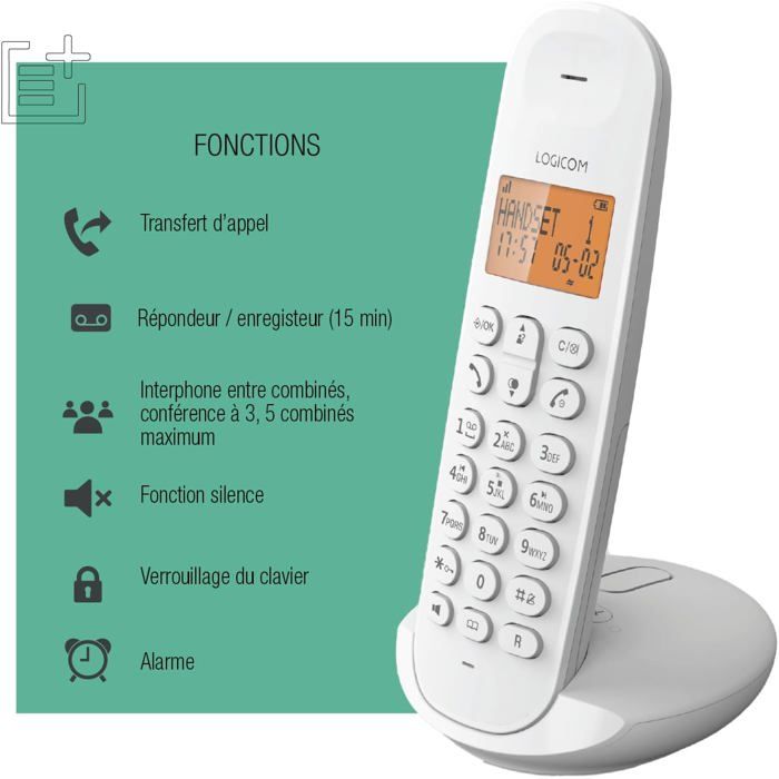 Téléphone fixe sans fil avec répondeur - SVATV - ILOA 155T - Blanc ...