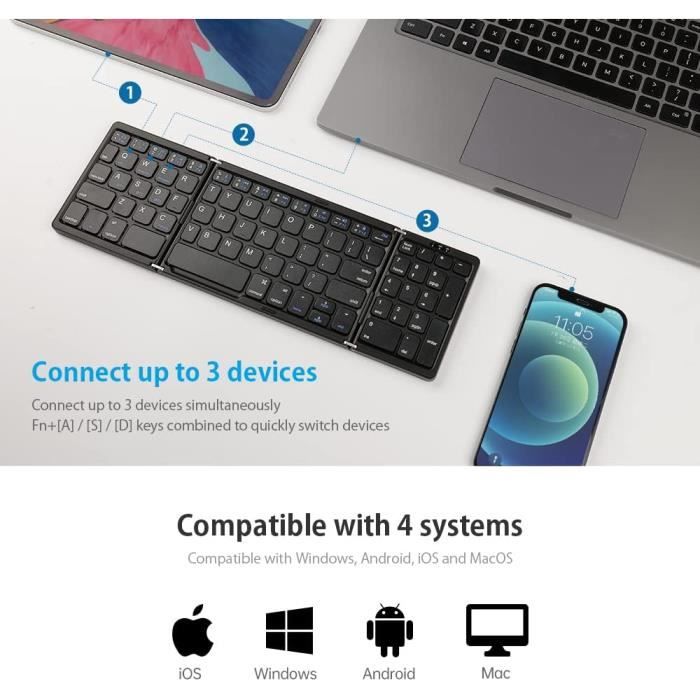 Sikai Clavier Bluetooth Pliable Avec Pavé Numérique,Tablette-Portable ...