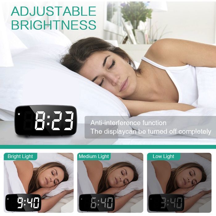 Réveil Numérique, Alarm Réveil LED avec Snooze, Luminosité réglable ...