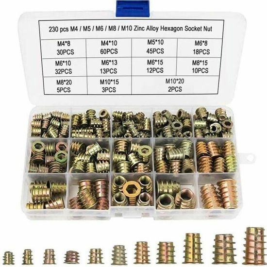 Écrous Hexagonaux M4 M5 M6 M8 M10 avec Inserts Filetés, Alliage de Zinc ...