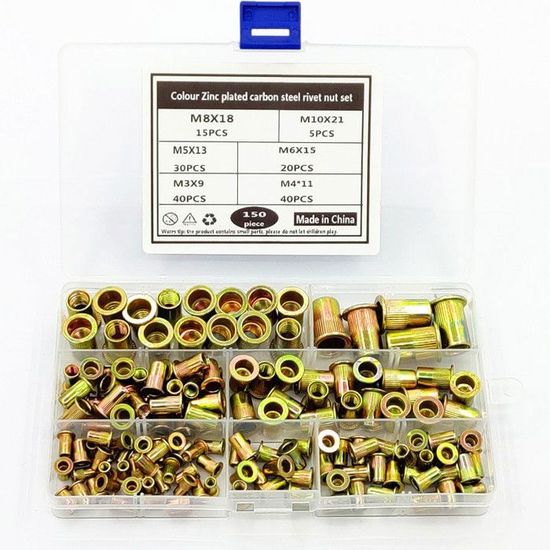Rivet Écrous en Acier Carbone Inserts Filetés Écrou Aveugle Inox Tête ...