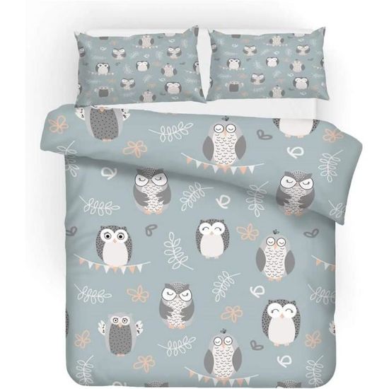 Housse de couette 140x200cm-Hibou Parure De Lit Chouette Animaux De Dessin Animé,1 Et 2 ...