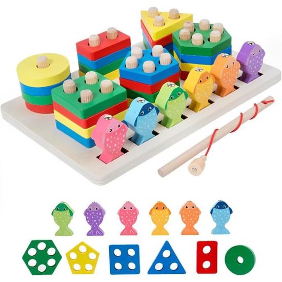 Jeux Montessori 1 2 3 4 Ans Jouet En Bois À Empiler Et De Tri Couleurs ...