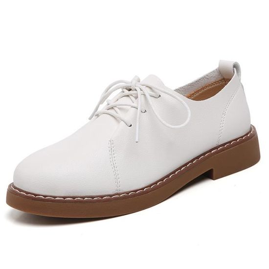 Chaussures Femme Derbies femme mode à lacets cuir souple Blanc ...