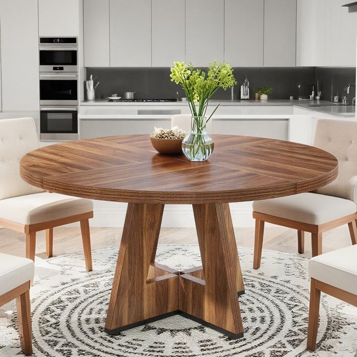 Table à manger ronde 120 x 75 cm - table en bois salle a manger 6 à 8 ...