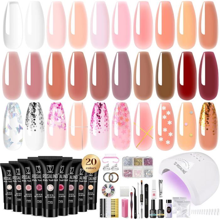 ROSALIND Kit Ongle Gel UV Complet avec 48W Lampe, 20 Couleurs Gel ...