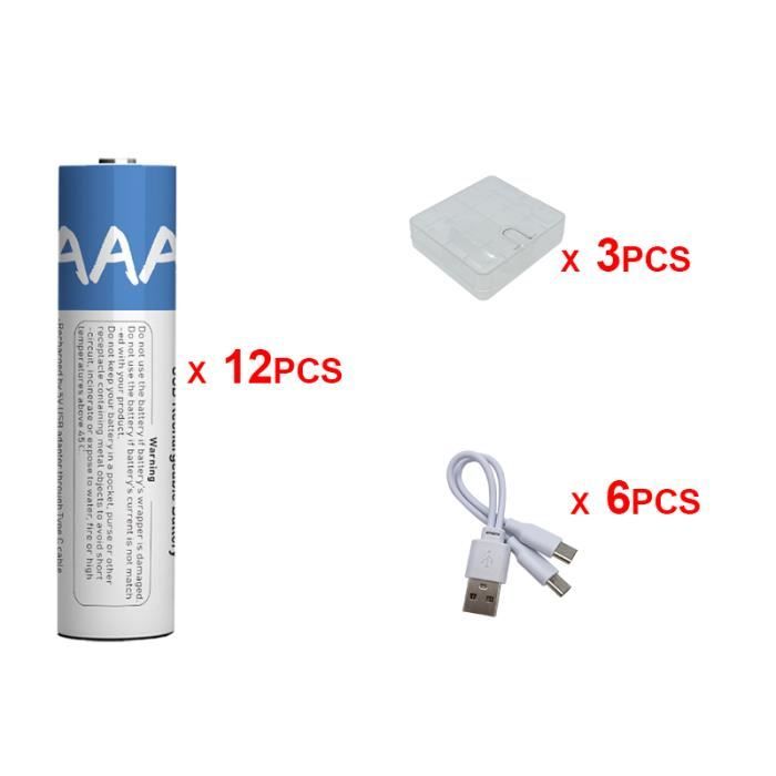 12 pièces AAA et câble-batterie lithium ion Rechargeable, 1.5V, 3500mAh ...
