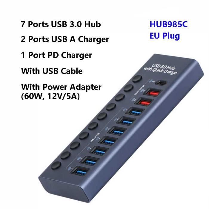 10 HUB Chargeur UE - Prolongateur Hub USB 3 0, multi ports, multiprises, interrupteur marche ...