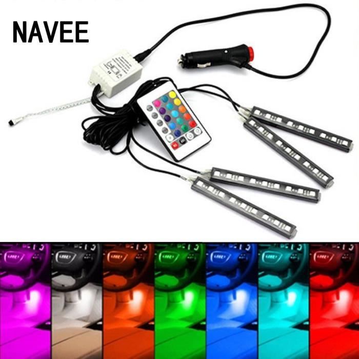 Bande lumineuse LED RGB DRL pour intérieur de voiture, 4 pièces ...