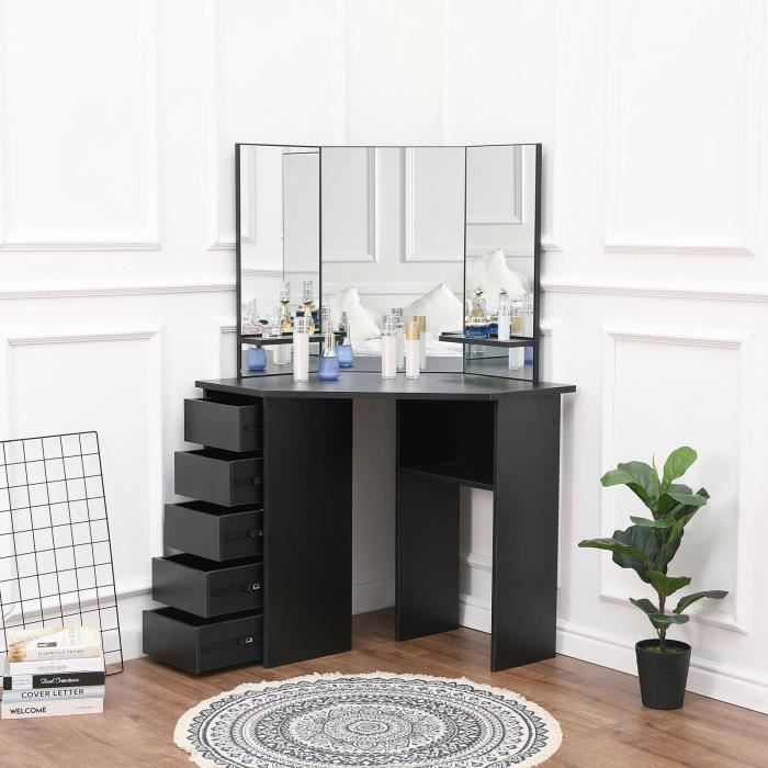 Coiffeuse d'angle noire - Marque inconnue - Dimensions 110x141,5x54cm ...