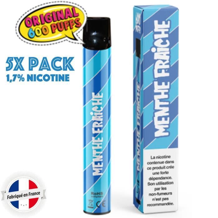 5 x PUFF jetable MENTHE FRAICHE Cigarette électronique 600 PUFF 1,7% de ...
