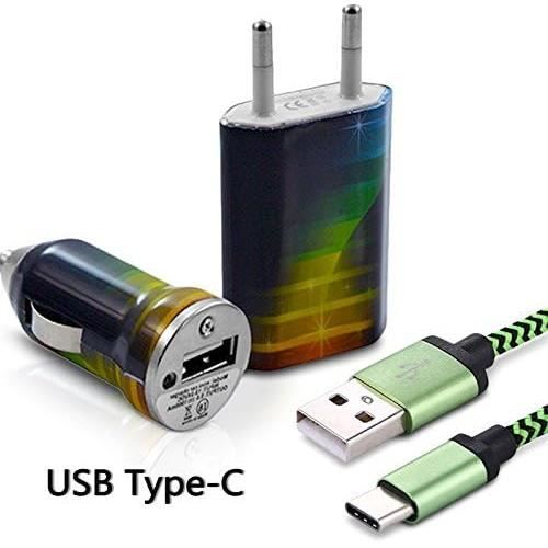 Chargeur Secteur Voiture Câble Usb Type C Motif Cv06 Pour Altice S70 ...