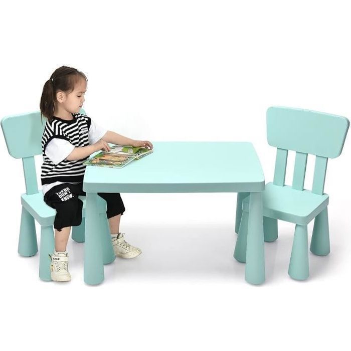 GOPLUS Table Enfant avec 2 Chaises en Plastique,Charge 50KG,pour Activités d'étude et Jeux,pour ...