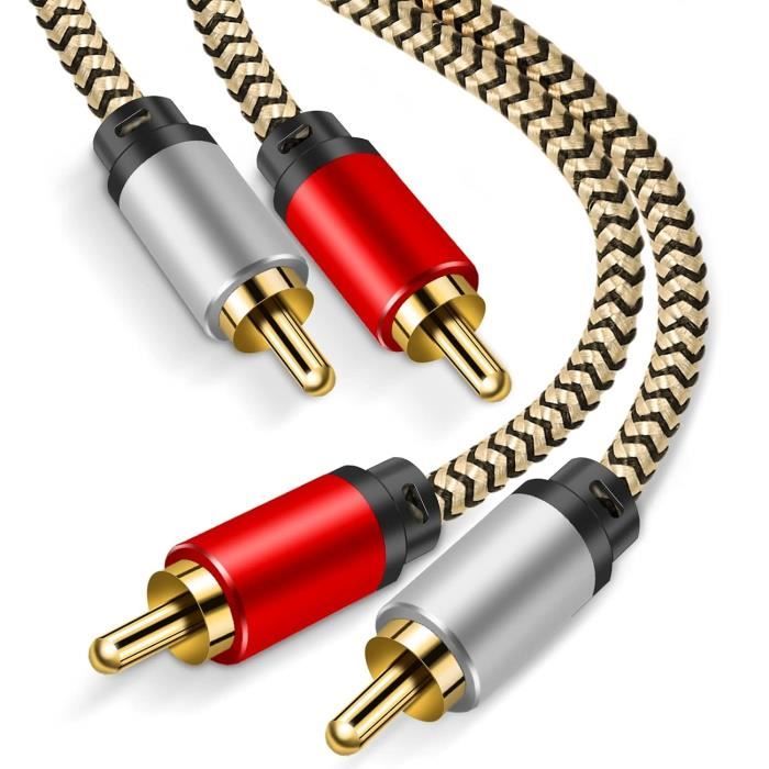 Câble 2Rca 4M Stéréo 2 Rca Mâle Vers 2 Rca Mâle Nylon Tresse Câble Audio Coaxial Connecteurs ...