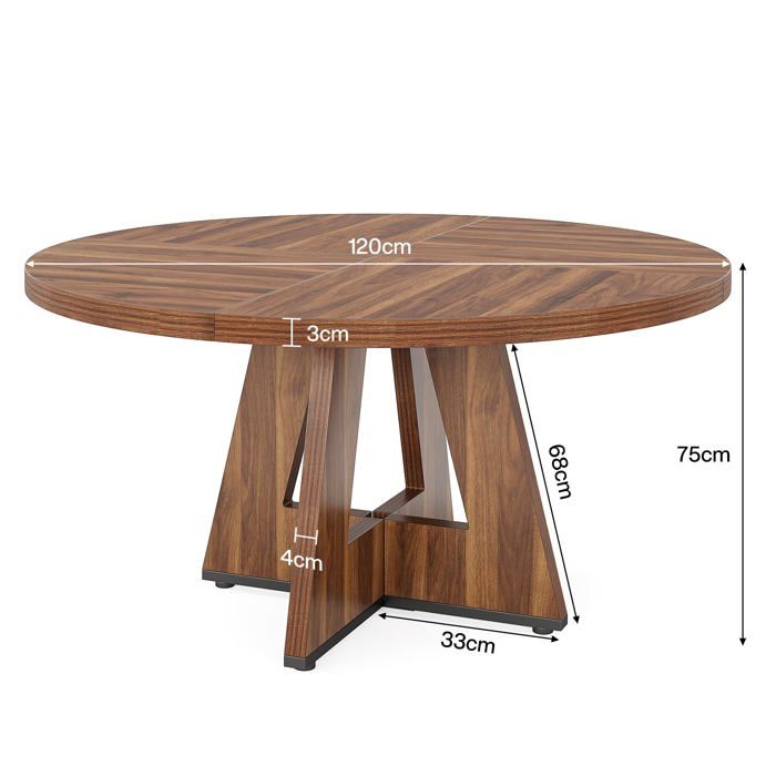 Table à manger ronde 120 x 75 cm - table en bois salle a manger 6 à 8 ...