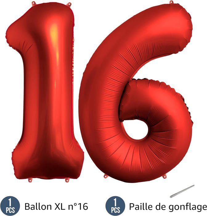 Ballons Anniversaire 16 Ans Couleur Rouge Chrome de 100cm Dcoration ...