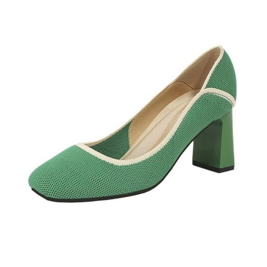 Escarpins Femme Confortable Talons Epais Haut Bout Carré Aération ...