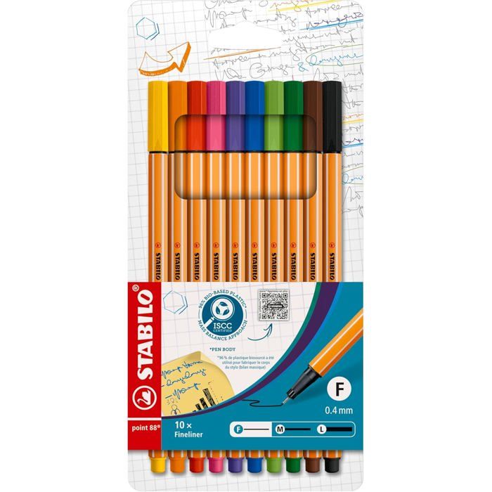 Stylo feutre pointe fine point 88 - Etui carton de 10 stylos feutres ...