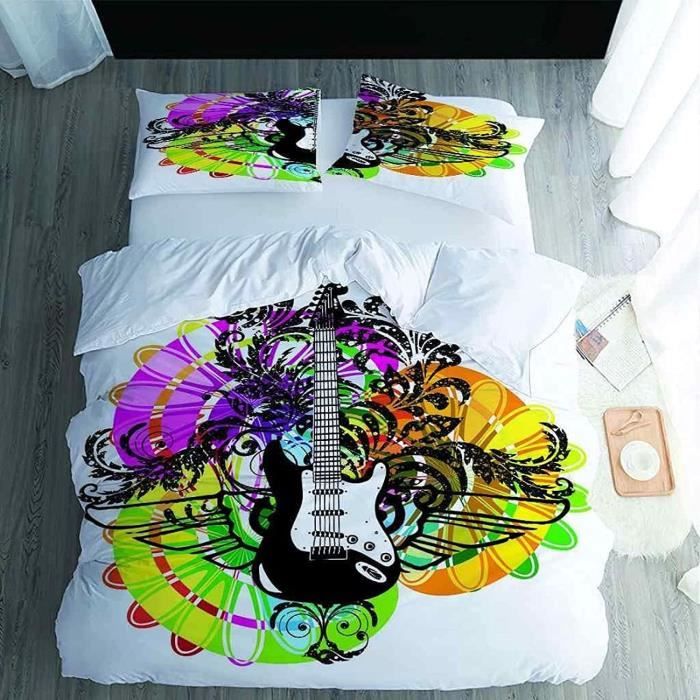 Housse de Couette Instruments de Musique Multicolores, Parure de Lit ...