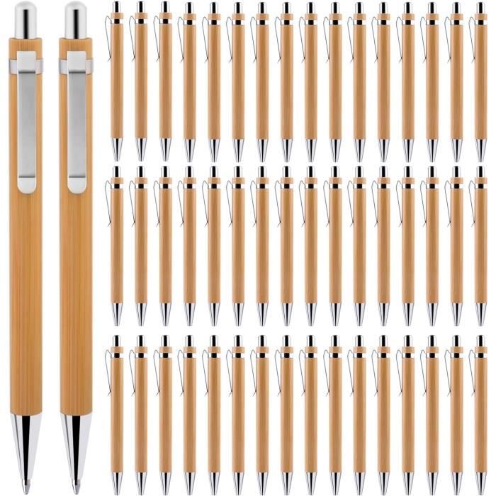 40 Pcs Stylo En Bambou, Stylo Personnalisé Stylos À Bille Rétractable ...