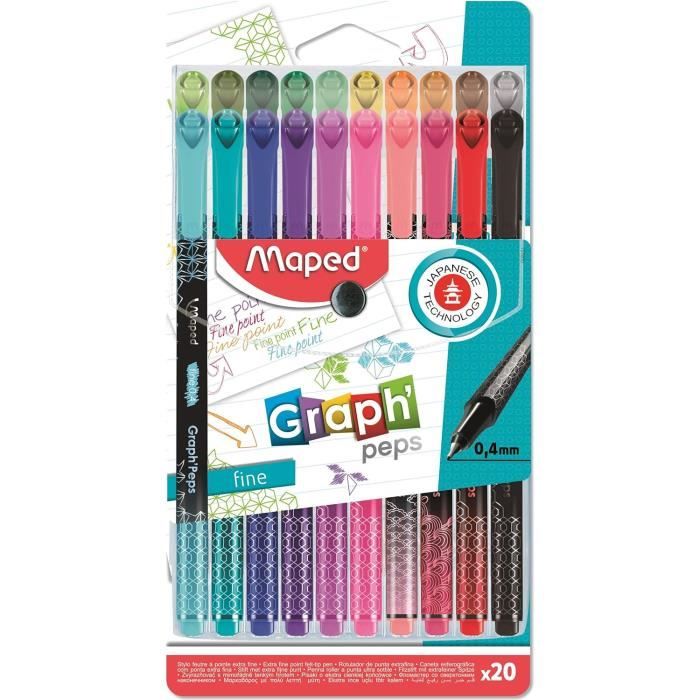 MAPED 20 Feutres Graph'Peps Feutres Pointe Fine 0, 4 mm Pointe ...