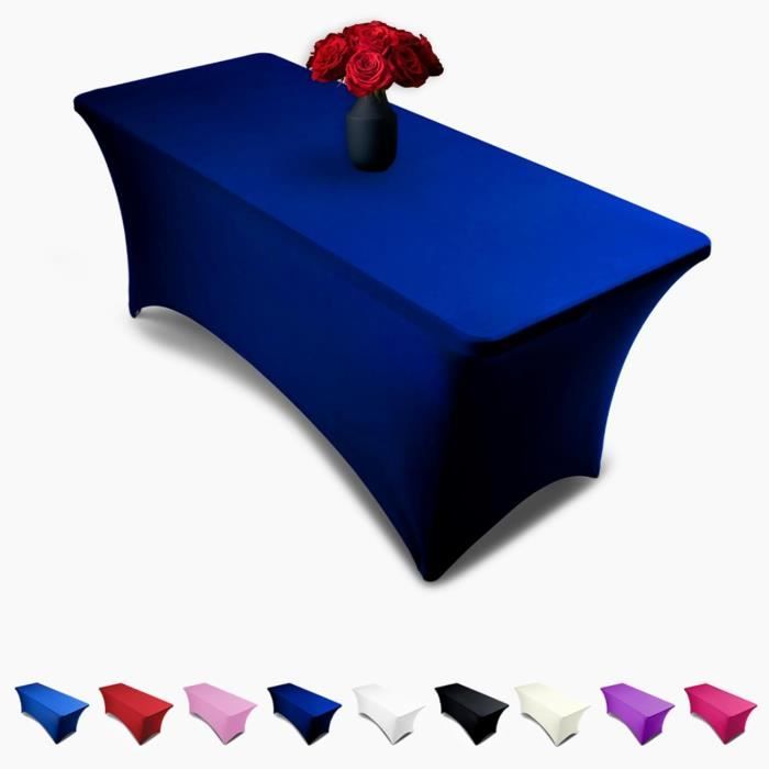 Nappe Rectangulaire en Lin Élasthanne Bleu - Pour Table Pliante de 1,8m ...