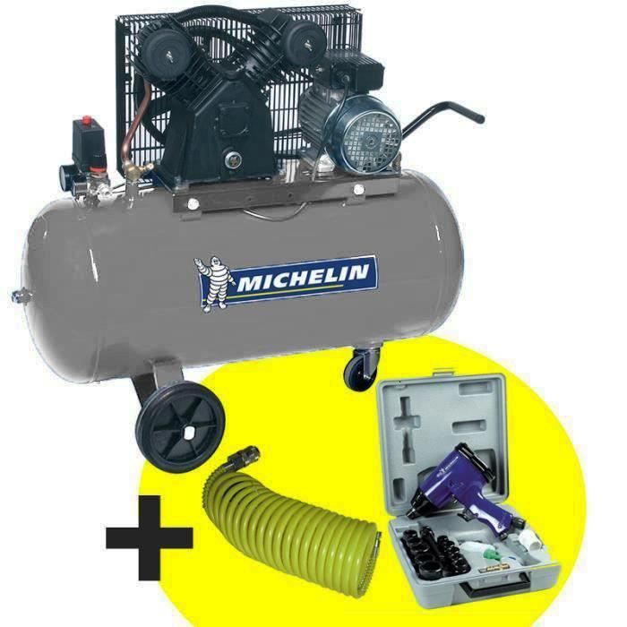 michelin compresseur 100l 3cv bicylindre fonte 350l min mb100 2588809110208