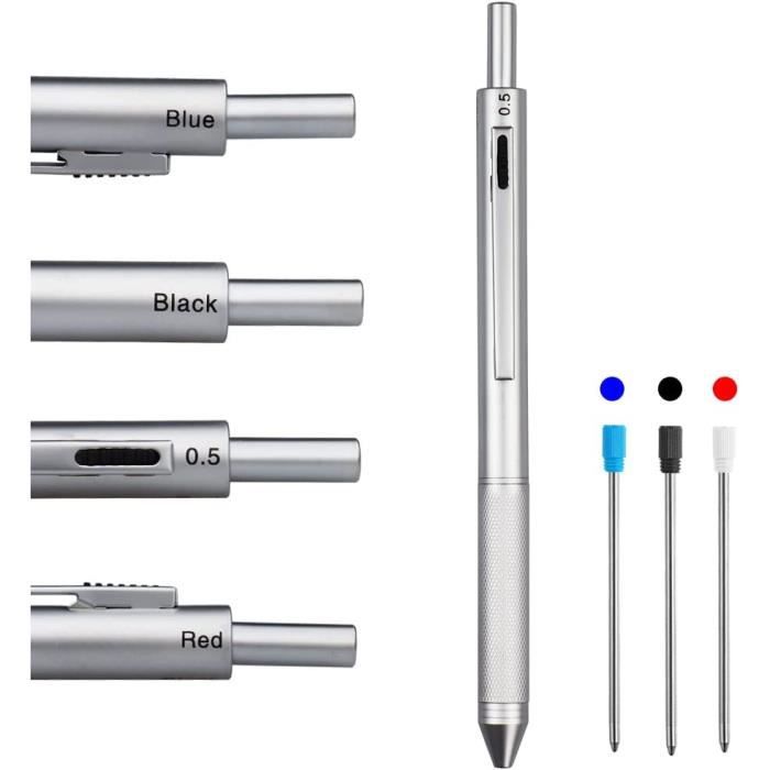 Stylo multicolore 4 en 1 avec étui en métal, porte-mine 0,5 mm, stylo à ...