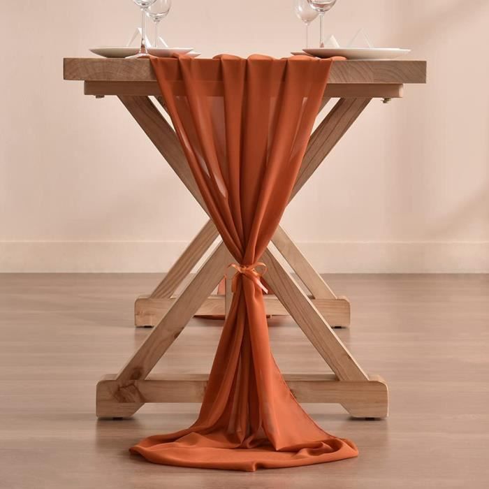 Couleur Rouille taille 70x300cm Chemin de Table en mousseline de soie ...