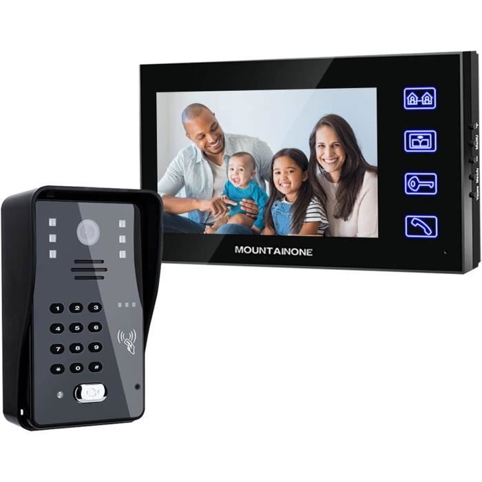 Visiophone Sonnette Filaire,Sonnette Intelligente Avec 7" Lcd Moniteur ...