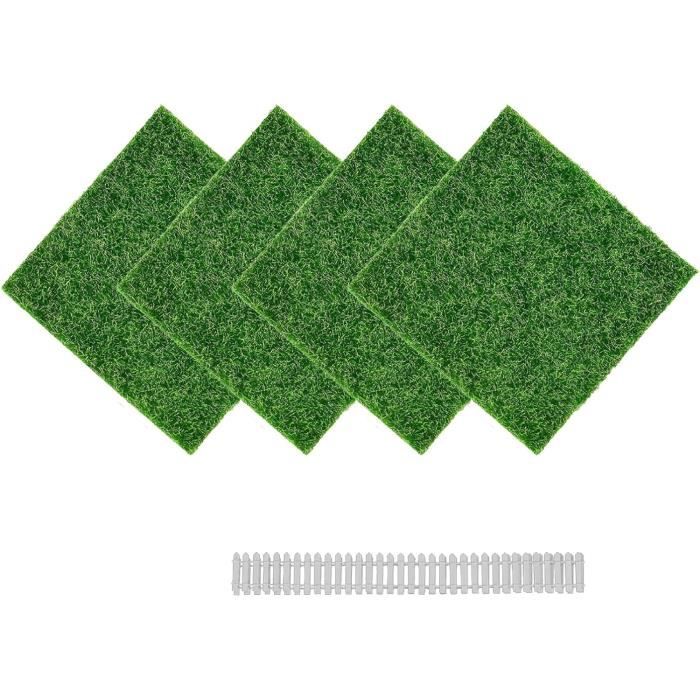 4 Pièces Tapis De Pelouse, 15 X 15Cm Simulation Gazons, Gazon Artificiel Avec Des Mini Clôtures ...