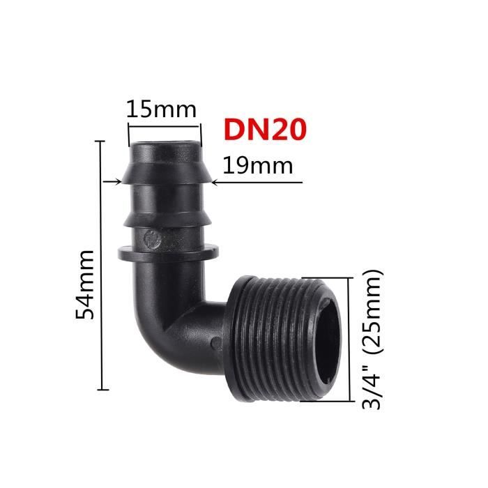 3I4 Inch to DN20 -Connecteurs coudés filetés à 90 degrés, 5 pièces ...