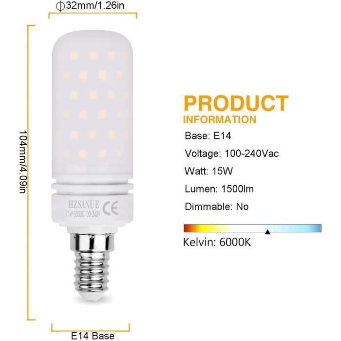 Ampoules LED HZSANUE - 15W - Blanc Froid E14 - Paquet de 4 - Cdiscount Maison