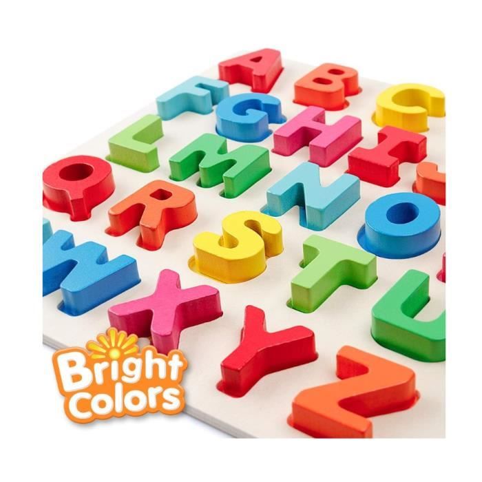 Puzzle Alphabet en Bois Panneau à Lettres ABC Bouton Blocs de Puzzle ...