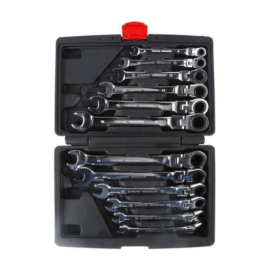 Lot de 12 Clé Plate à Cliquet, Jeu de Clés Plates Mixtes, avec Boîte à ...