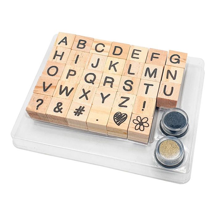 Tampons alphabet en bois - MÉGACRÉA DIY - 33 pièces - Encre noire et ...