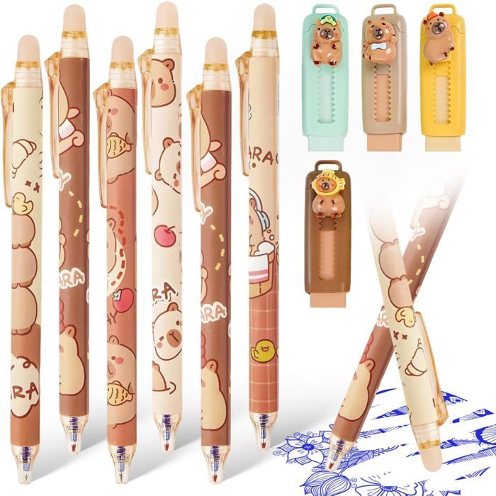 Stylo Capybara Set 6 Stylos Effacables Stylo Gel 4 Gommes Rétractables ...