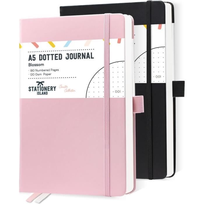 A5 Bullet Dotted Journals Lot De 2 Carnets Pointillés À Couverture Rigide Avec 180 Pages ...